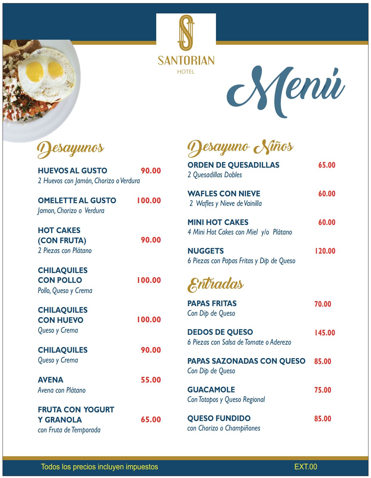 Menú a la carta - Hotel Santorian