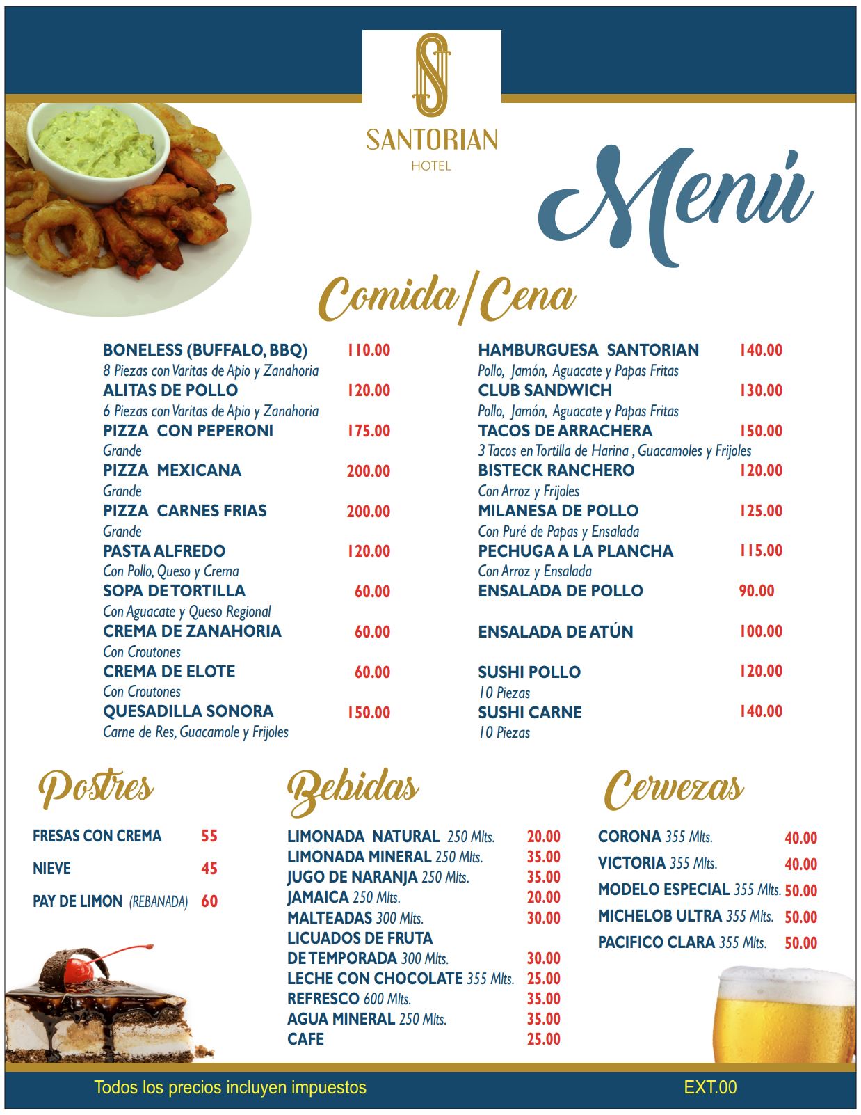 Menú a la carta - Hotel Santorian