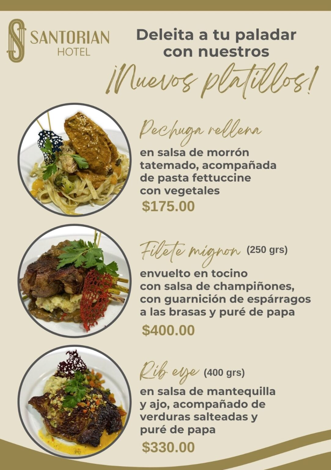 Menú a la carta - Hotel Santorian