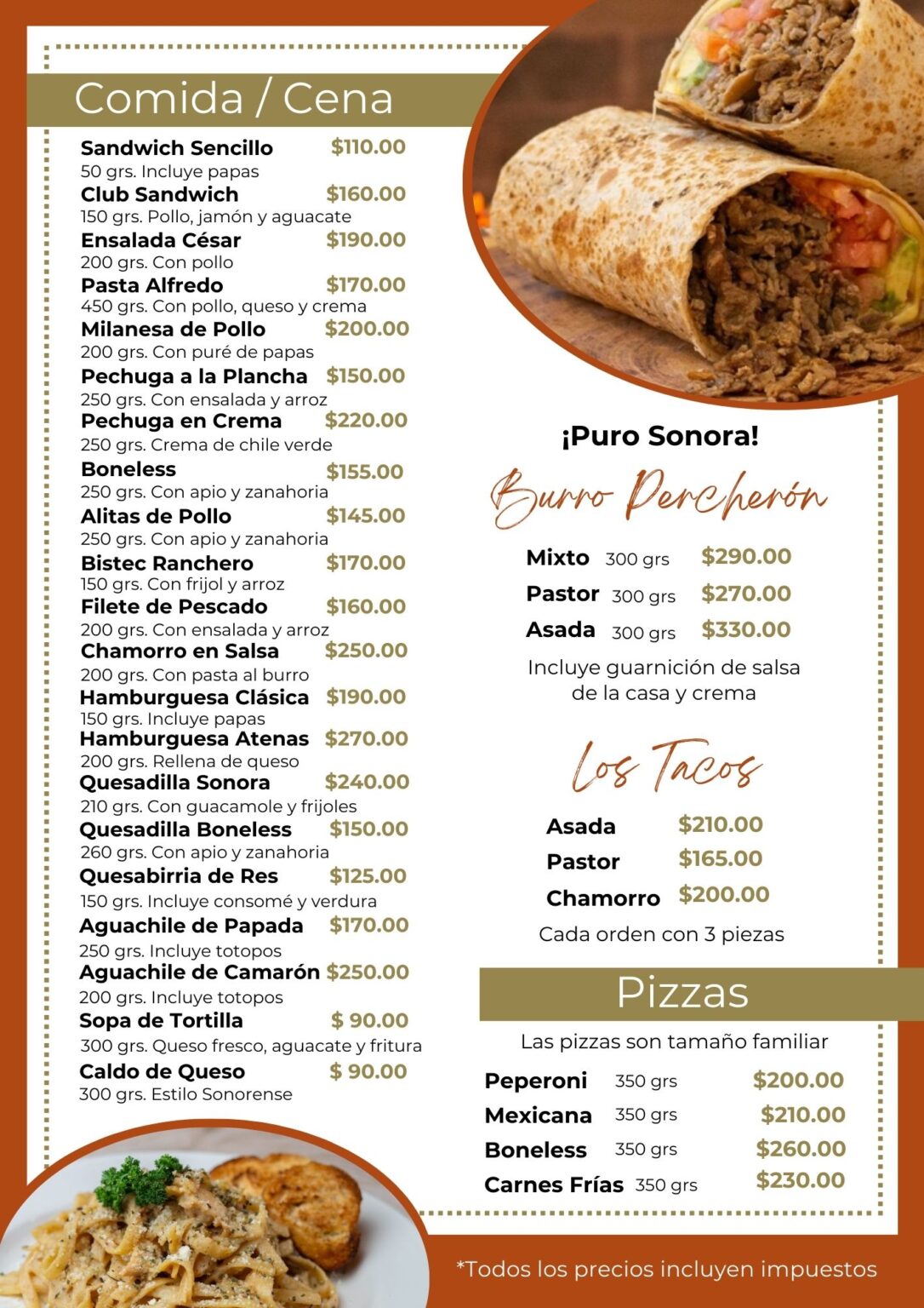 Menú a la carta - Hotel Santorian